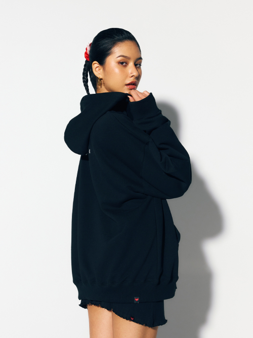 에즈이프캘리 GURLS OVERSIZED HOOD ZIPUP BLACK - 위시버킷