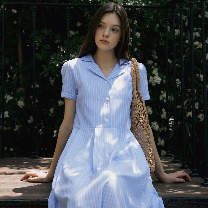 리올그 REORG OPEN COLLAR PLEATS OPS SKY BLUE - 위시버킷