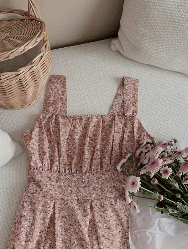 메이드제이 리네 슬리브리스 플라워 원피스 봄 여름 나염 프린팅 스퀘어 나시 민소매 롱 쉬폰 배색 스모크 플레어 플리츠 A라인 셔링 여름휴가 바캉스 휴양지 위시버킷