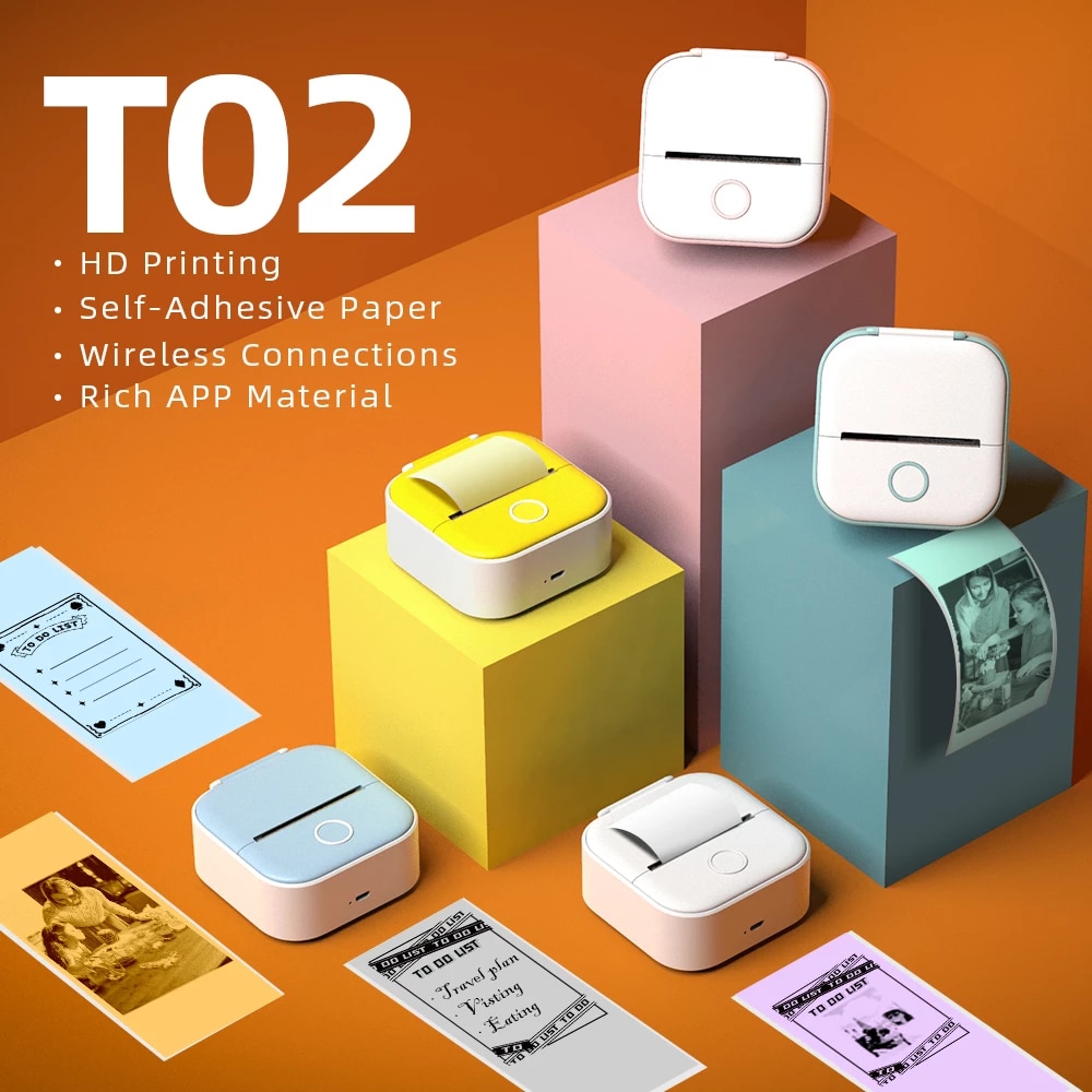 포메모 Phomemo T02 Mini Portable Printer Thermal Printing 53mm Sticker Wireless Inkless Mini Pocket ...
