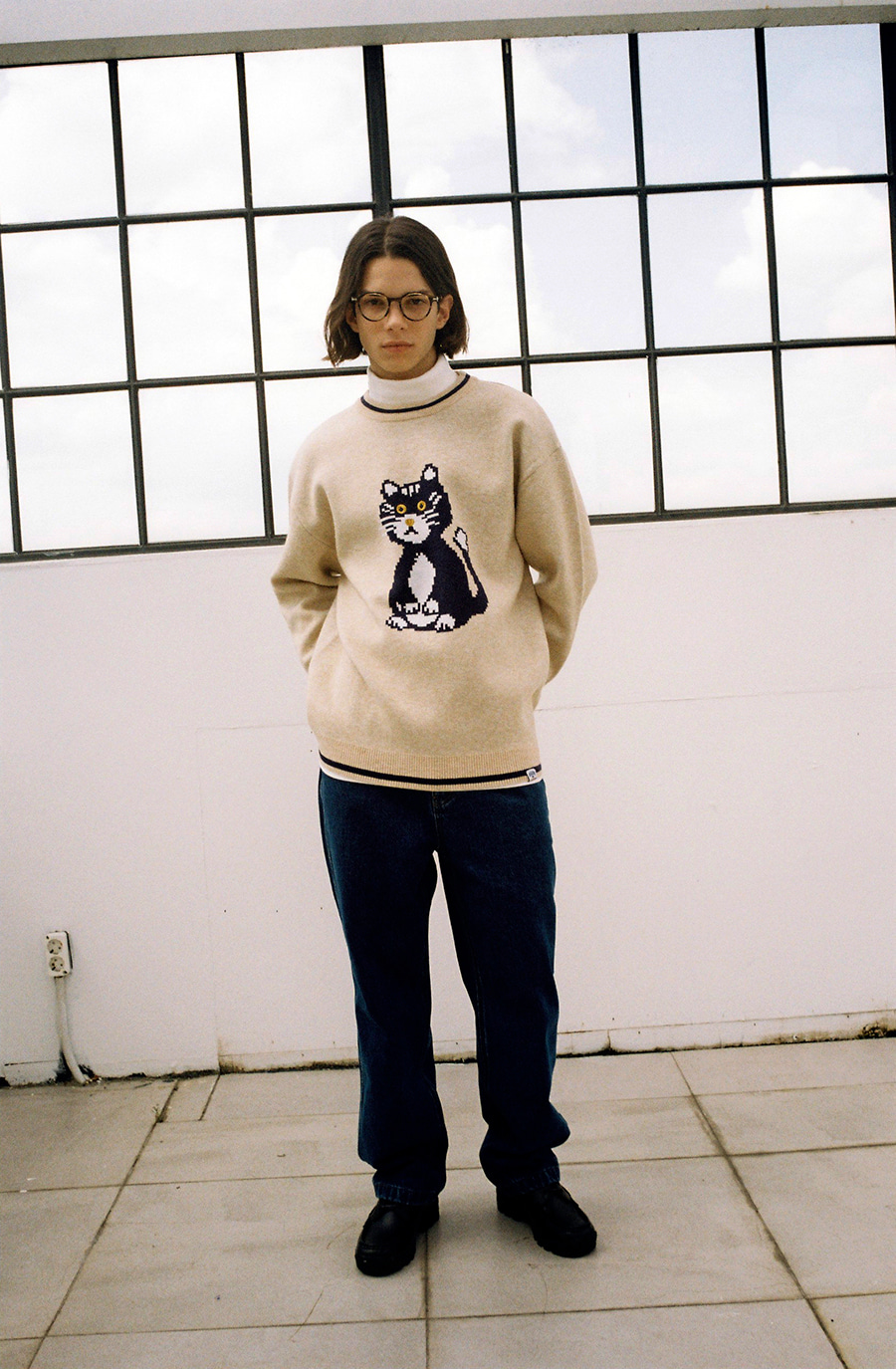 마크엠 MARKM CAT JACQUARD SWEATER BEIGE - 위시버킷