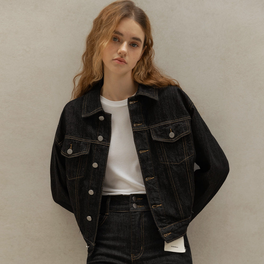 논앤논 ESSENTIAL NON-FADE SELVEDGE DENIM JACKET (BLACK) - 위시버킷