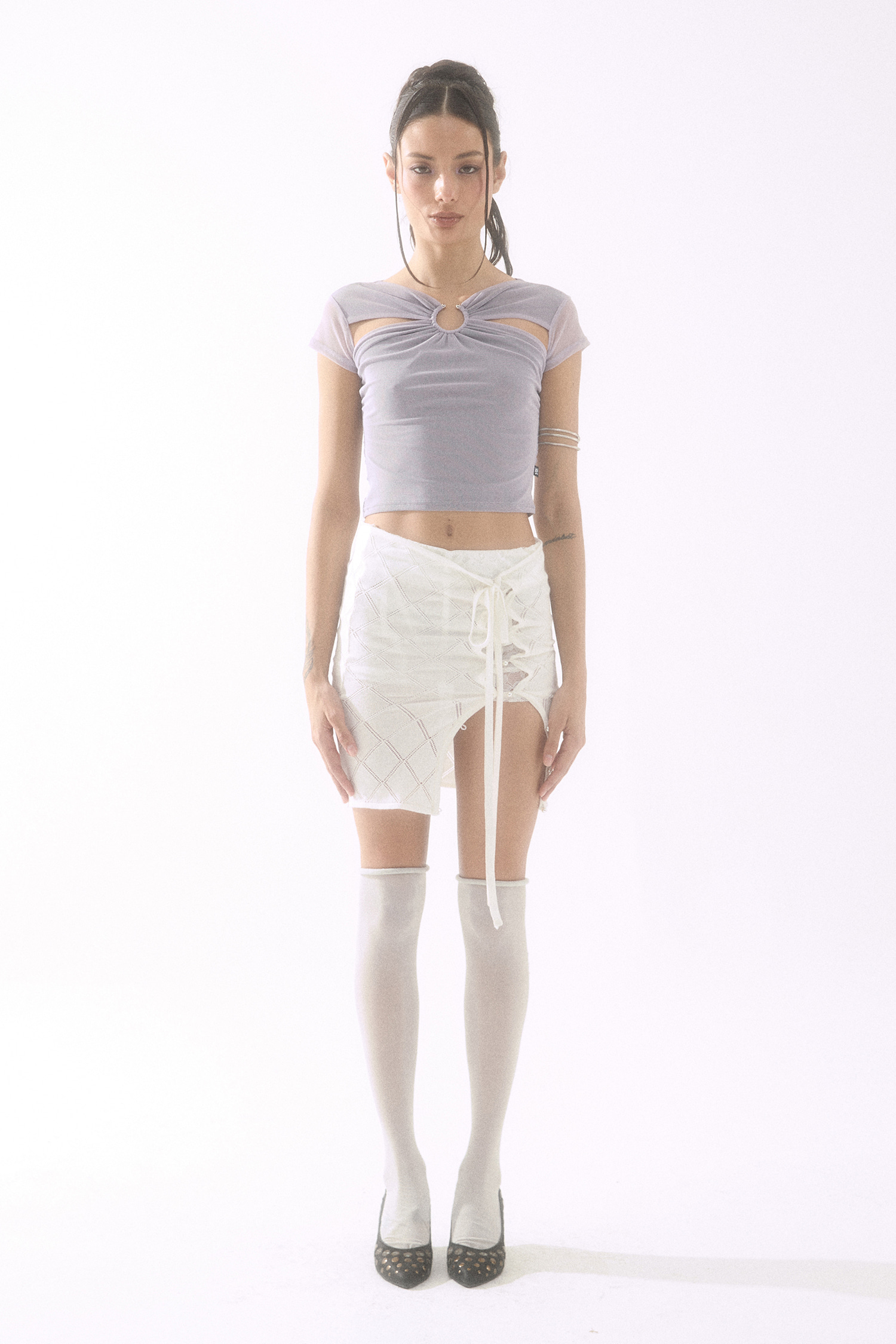 배디 Cut-Out Piercing Crop Top Pale Violet - 위시버킷