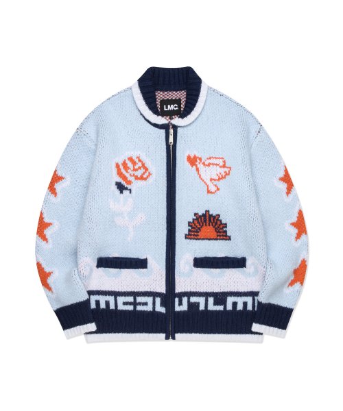 엘엠씨 LMC ZIP-UP COWICHAN KNIT SWEATER sky blue - 위시버킷