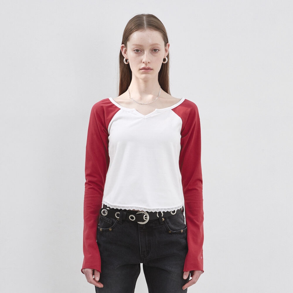 경 Raglan Long Sleeve Tee_Off White/Red - 위시버킷