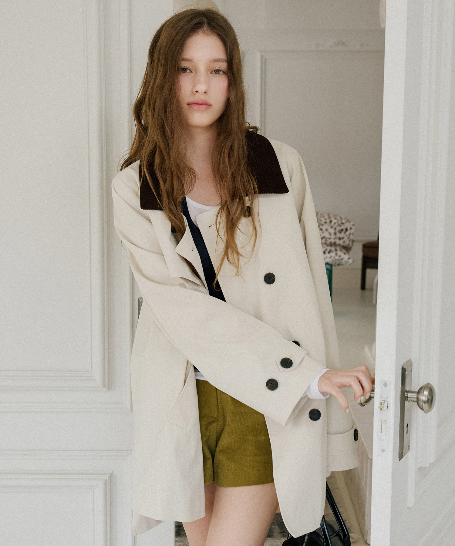 레터프롬문 [ 진훤 pick & Pre-order ] Jane Half Trench Coat ( Ivory ) - 위시버킷