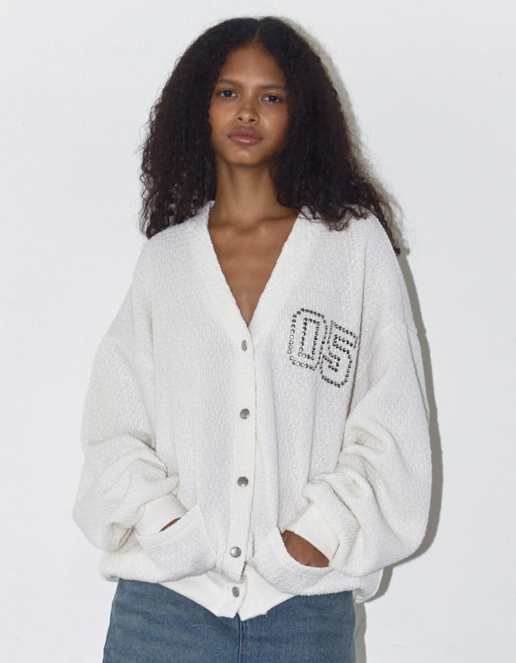 폴리수엠 NUMBER CHUNKY OVERSIZED CARDIGAN, IVORY - 위시버킷