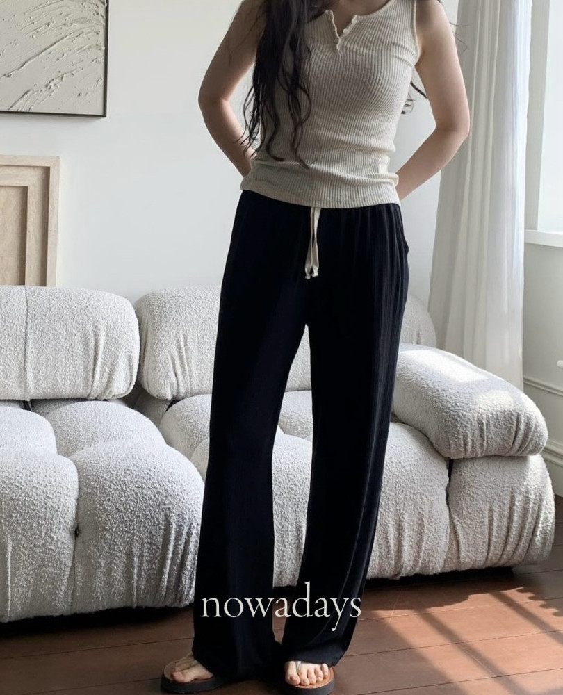 진심 jinsim 진심 칠링 팬츠 썸머 밴딩 일자 와이드 골지 바지 (3col) : 나우 어 데이즈 - 위시버킷