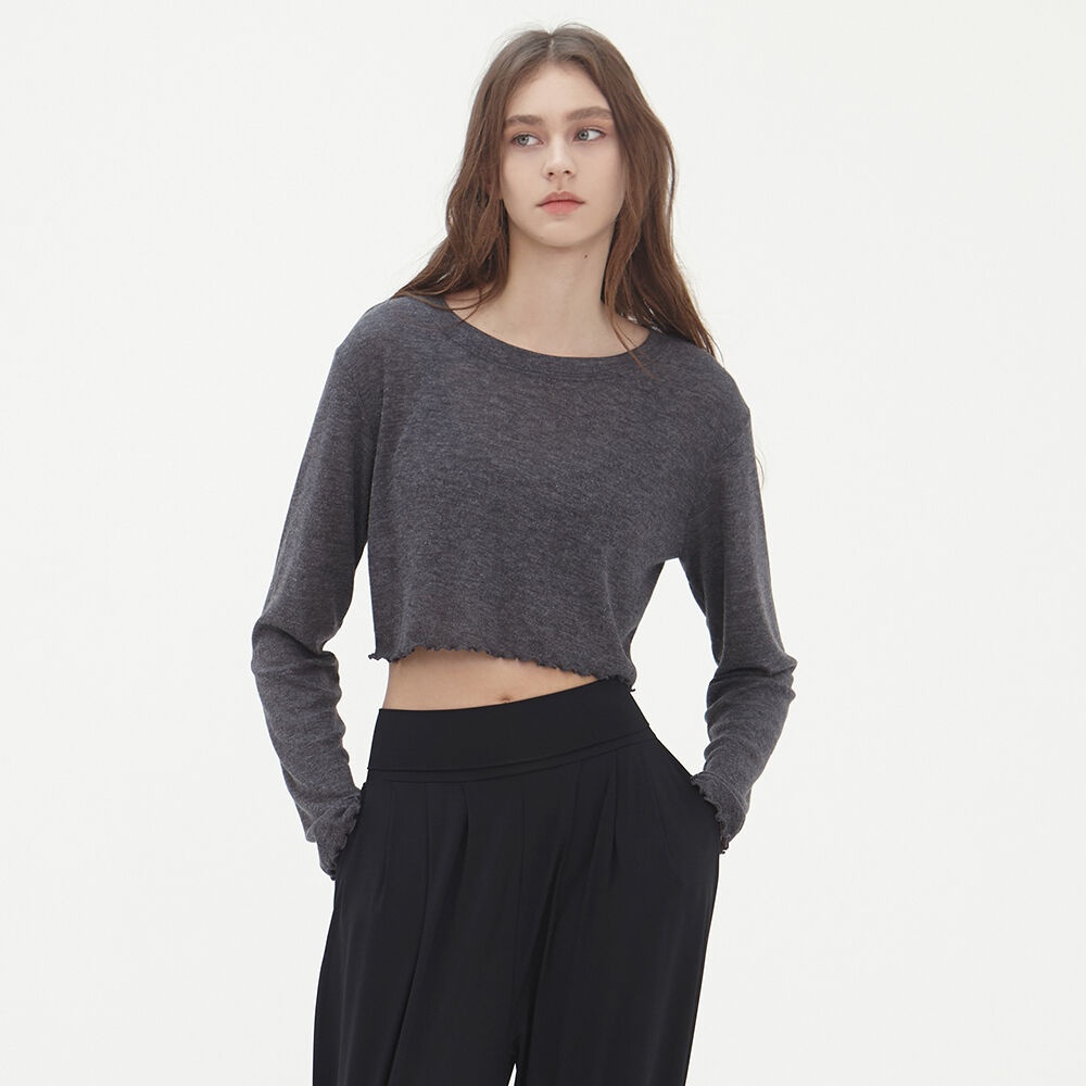 데비웨어 여성 요가복 DEVI-T0047-차콜 뉴웨이브 홀릭크롭 긴팔티 - 위시버킷