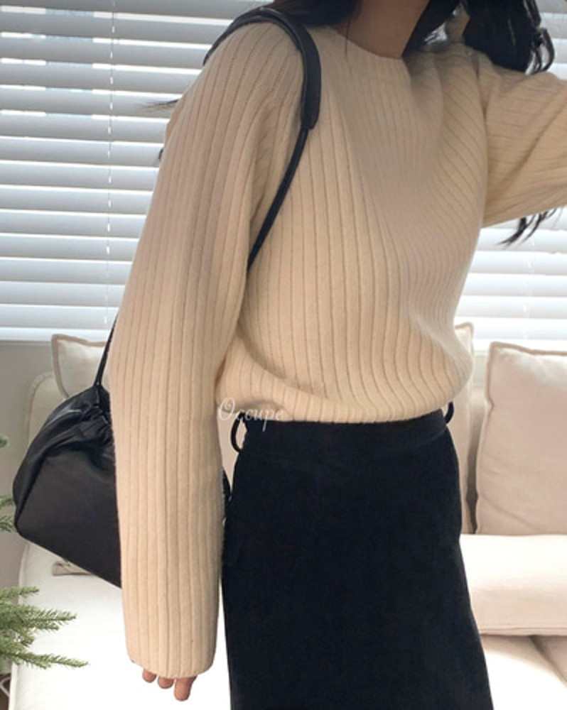 오큐페 [차콜/당일]드온도 리브드 골지 니트 (3col) deondo 울 라운드니트 - 위시버킷