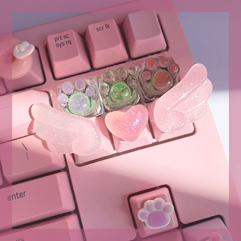 Personalized Keycaps Cute Wings Crystal Key cap Handmade Mechanical ...