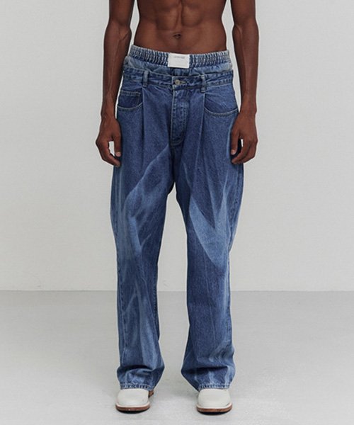 라그랑지 RAZER WASHED TUCK DENIM PANTS BLUE - 위시버킷