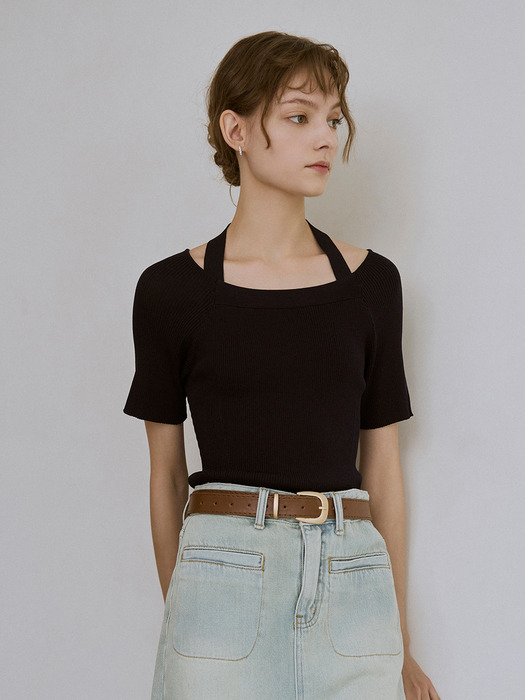 헌치 Square halter neck strap knit (2color) - 위시버킷