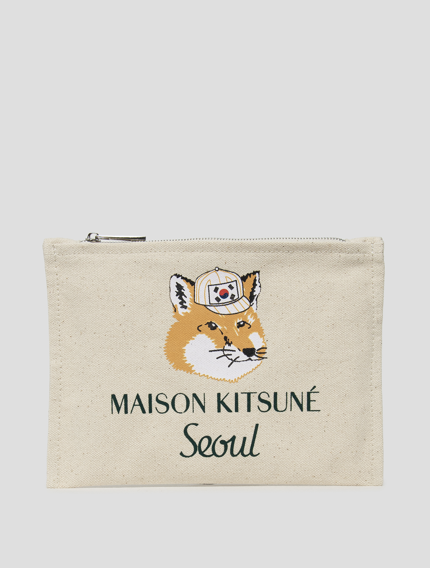 메종 키츠네 Unisex Big Korean Fox Head Pouch - Ecru - 위시버킷