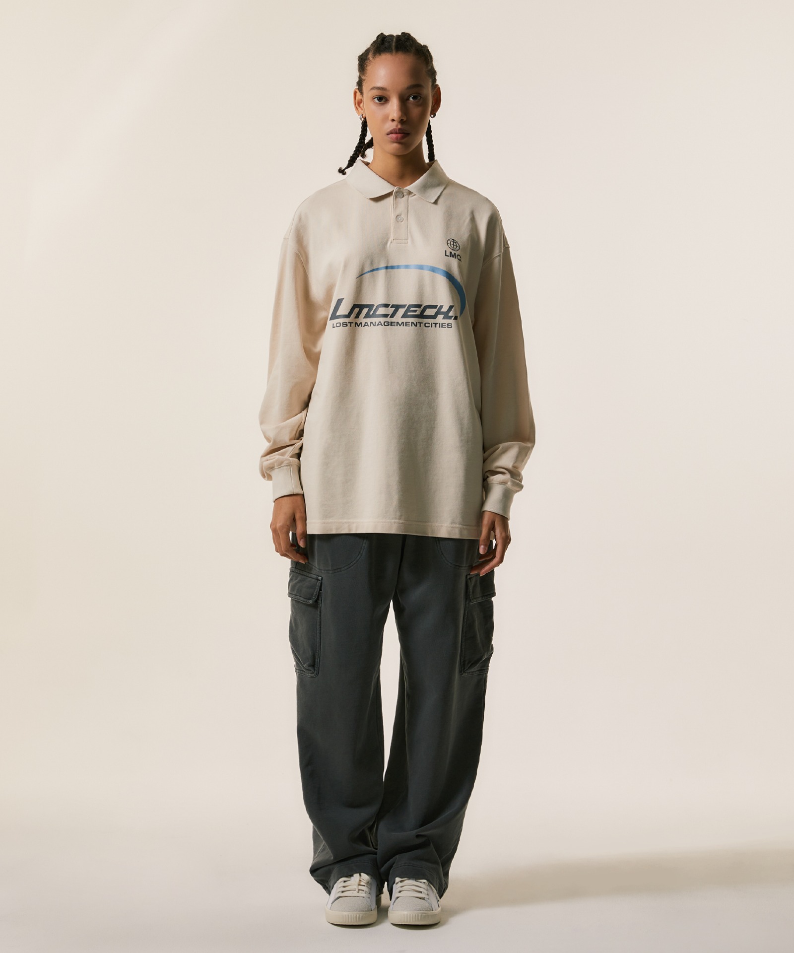 엘엠씨 TECH PK COLLAR LONG SLV TEE cream - 위시버킷