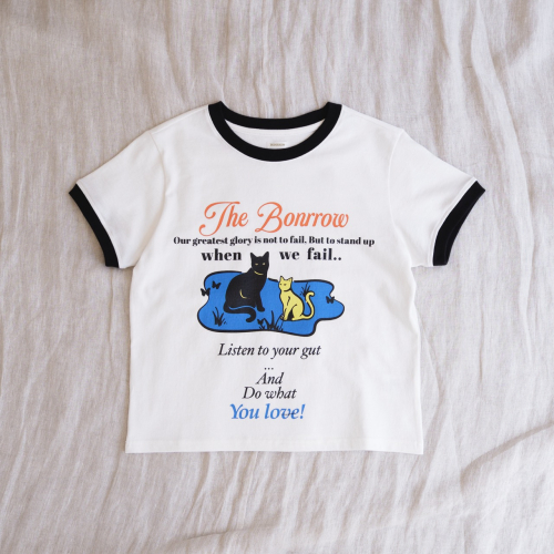 본로우 Crop Cats Tee_Wh - 위시버킷