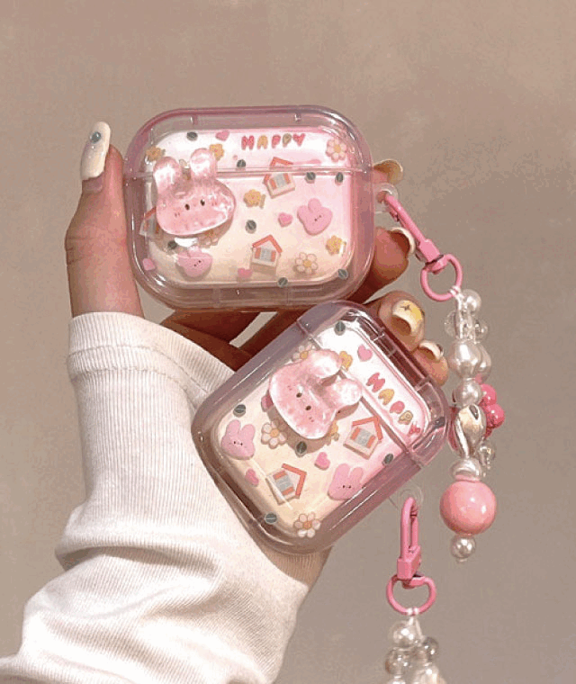 나인틴프라이데이 키링 이벤트 ️ 토끼 핑크 입체 실리콘 에어팟케이스 에어팟프로2 에어팟프로2세대 커플템 우정템 생일선물 케이스 에어팟2세대 2세대 3세대 에어팟프로 프로