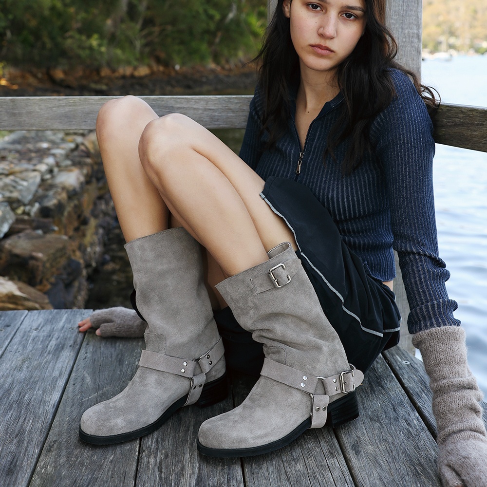 무드나잇 SIMON 시몬 2way 바이커 미들부츠 - 벨트탈부착 3color 4cm - 위시버킷