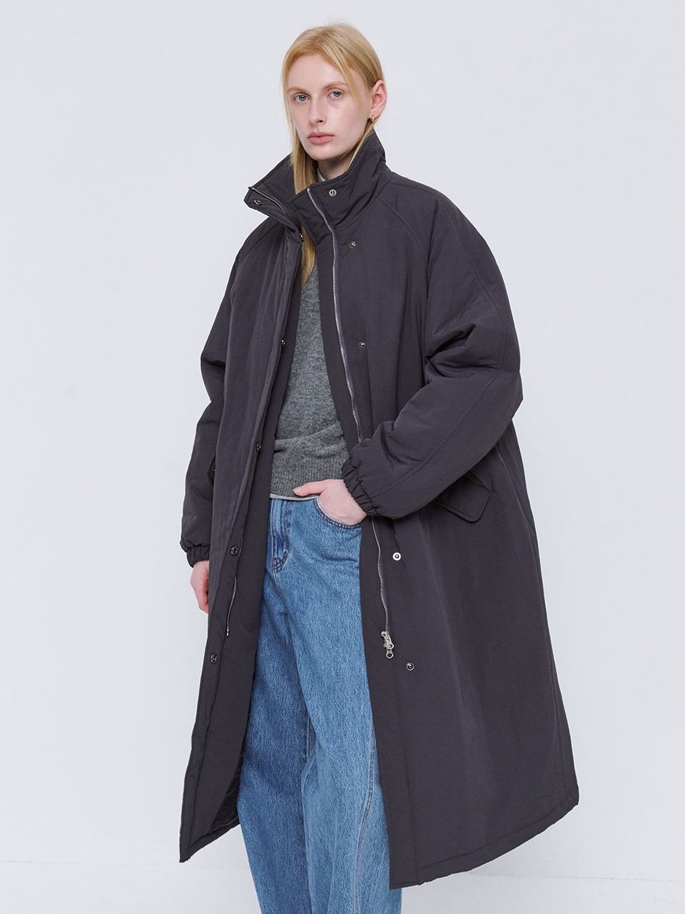 르세지엠 Classic Soft Long Padding Coat - Charcoal - 위시버킷