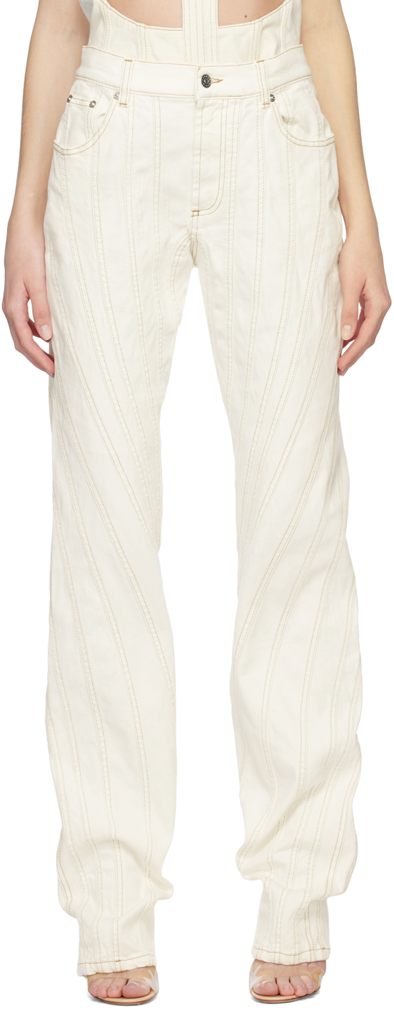 티에리 뮈글러 SSENSE 익스클루시브 화이트 스파이럴 데님 진 - 위시버킷