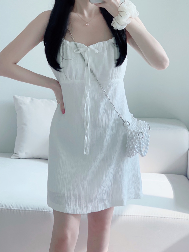 러체 Promis ribbon ops 화이트 리본 나시 여름 원피스 - 위시버킷