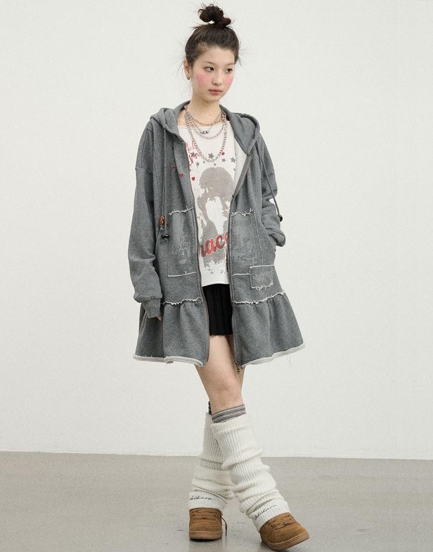 디얼마이키코 Achihara Coco Tree Hoodie Long Jacket (2color) - 위시버킷