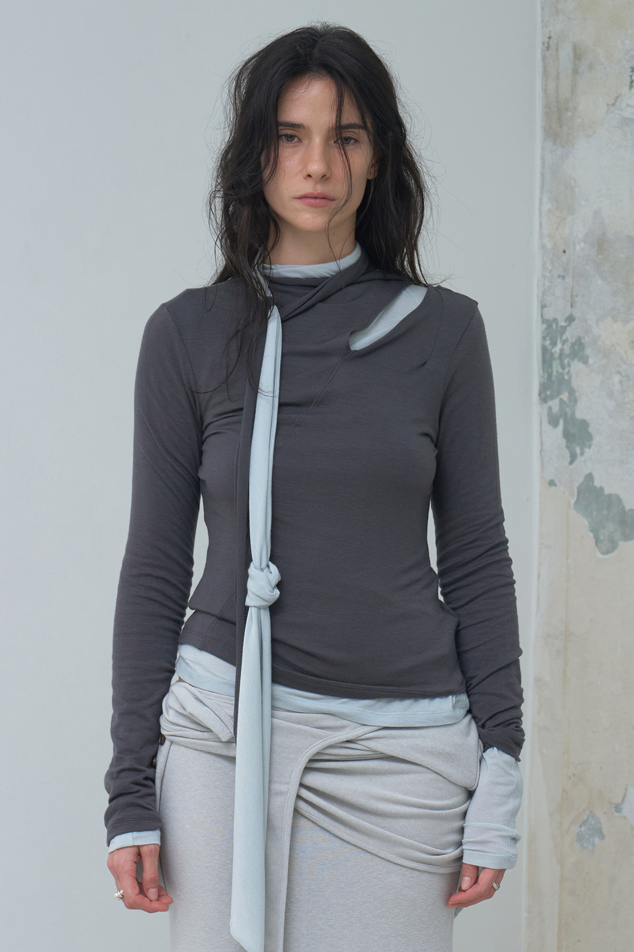 베르소 Asymmetric Wool Scarf neck Top - 위시버킷