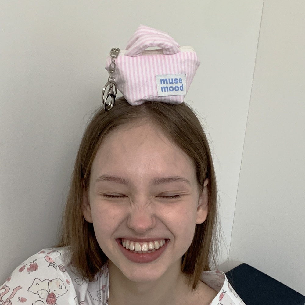 뮤즈무드 pink stripe mini pouch key ring (미니파우치키링) - 위시버킷
