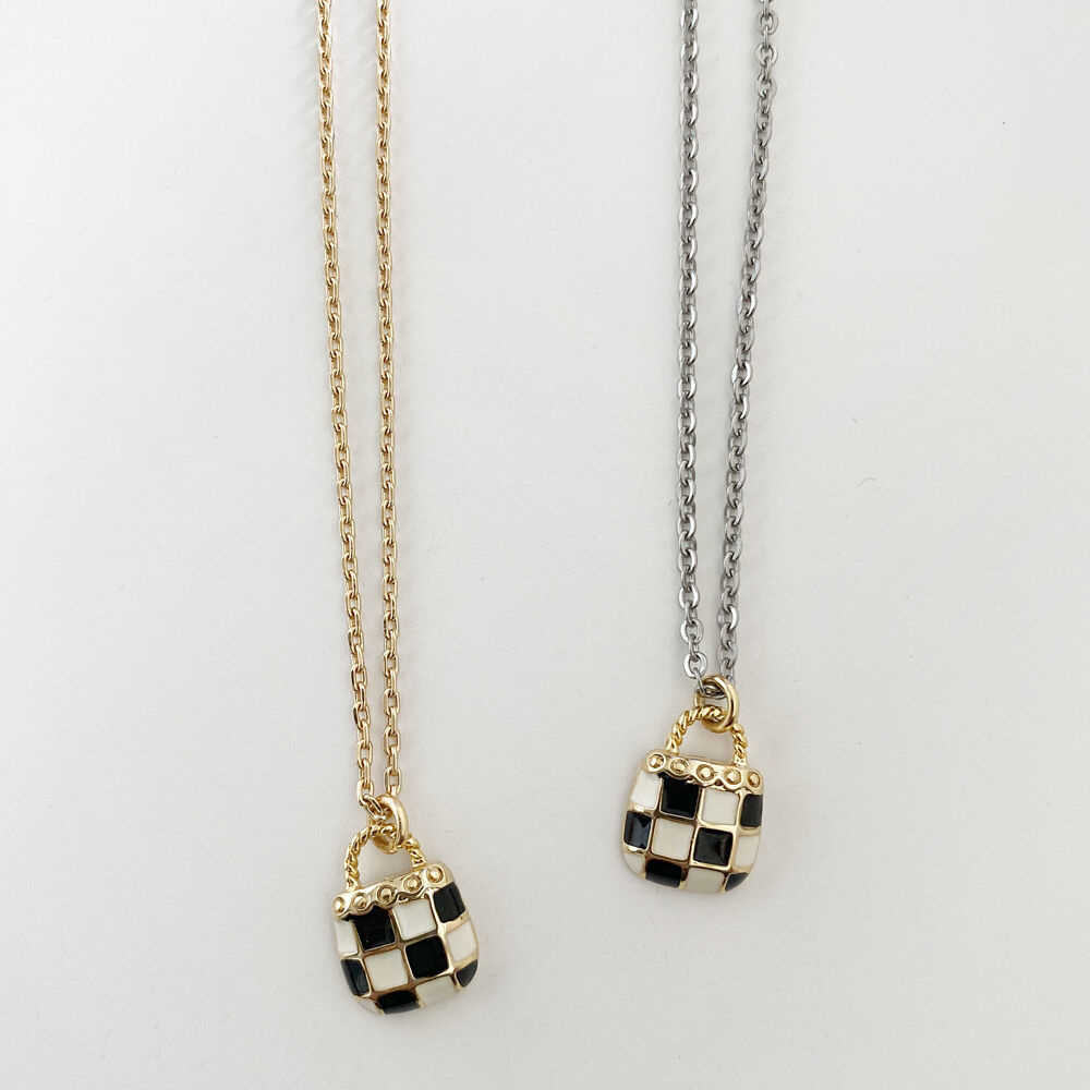 어거스트 하모니 Checkerboard bag necklace (2color) - 위시버킷