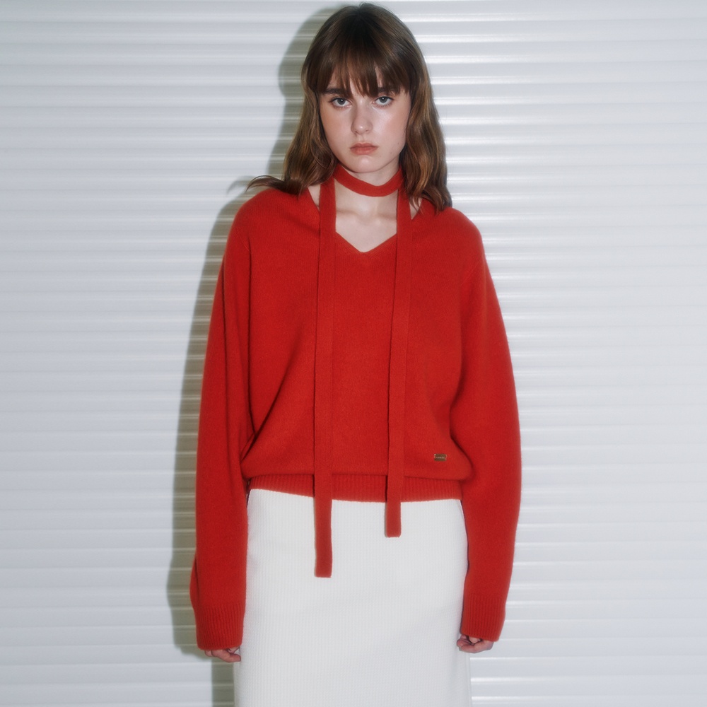 르누이 Charlotte v-neck knit (Red) - 위시버킷