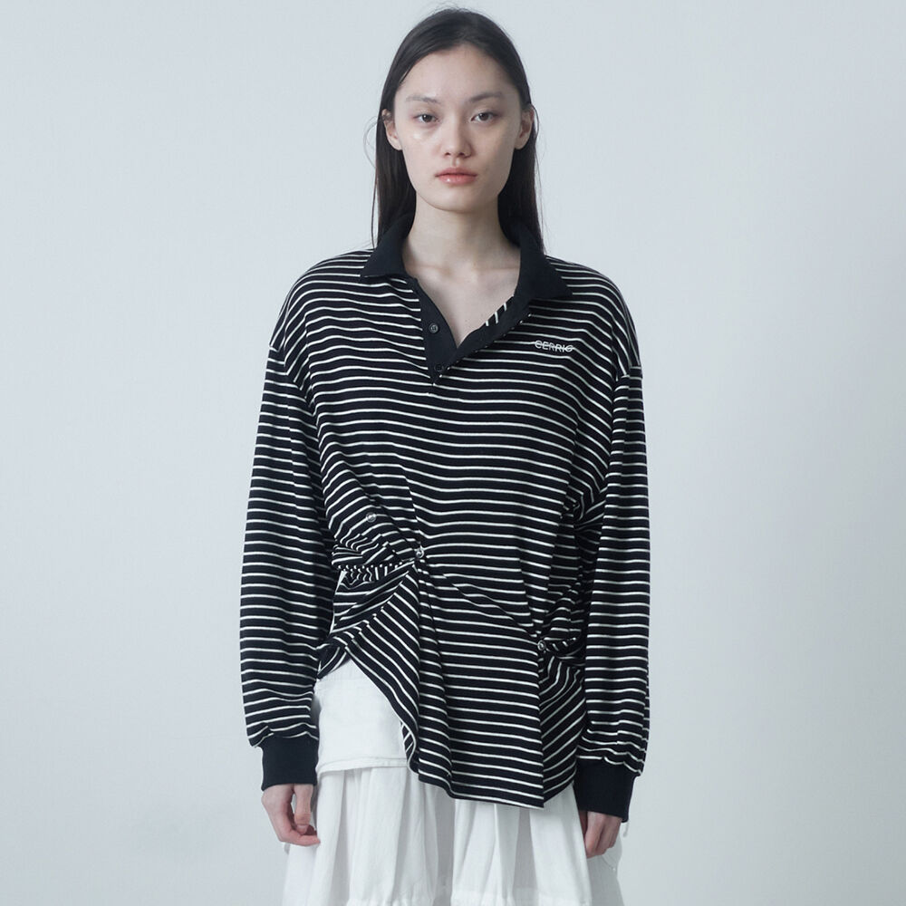 세릭 STRIPE BUTTON PINCH TOP / BLACK - 위시버킷