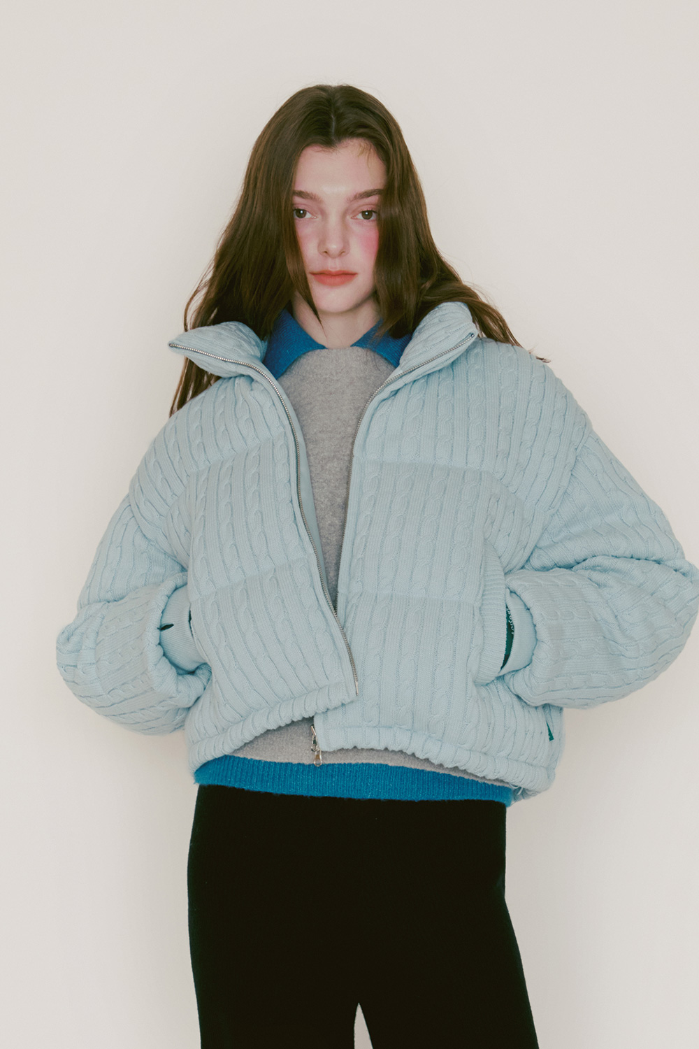카테고리9 [GIFT 추천] [뉴진스 하니 착용] KNIT PADDED JACKET_LIGHT BLUE - 위시버킷