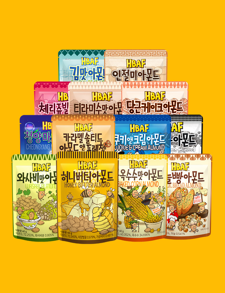 바프 HBAF 바프 아몬드 40g/30g 15종 (허니버터/와사비/군옥수수/쿠키앤크림/당근케이크/체다치즈) - 위시버킷