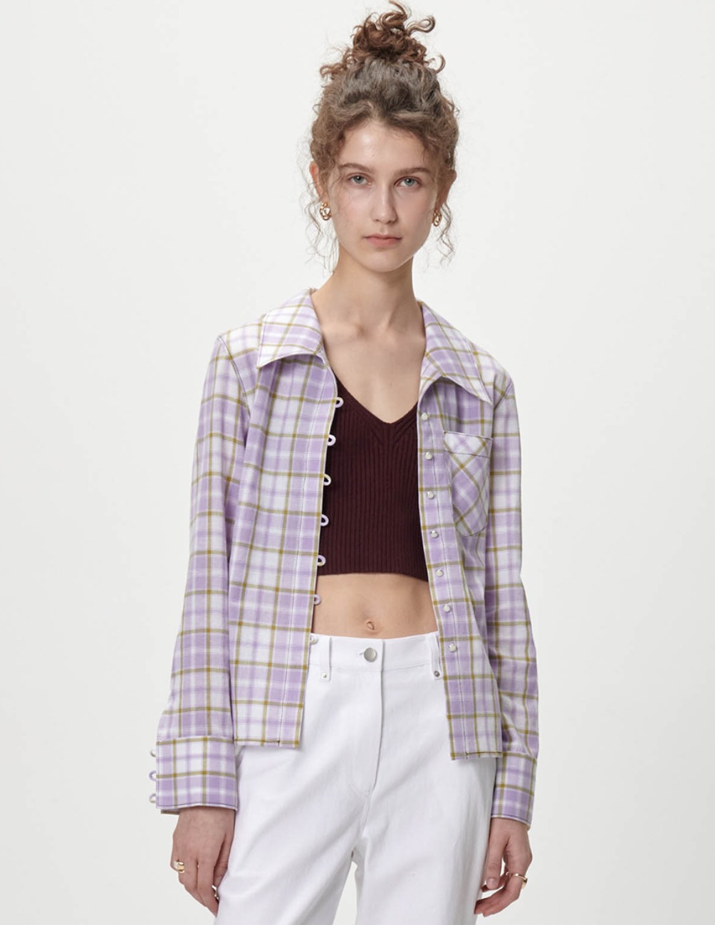 싹Sakk Purple check shirts - 위시버킷