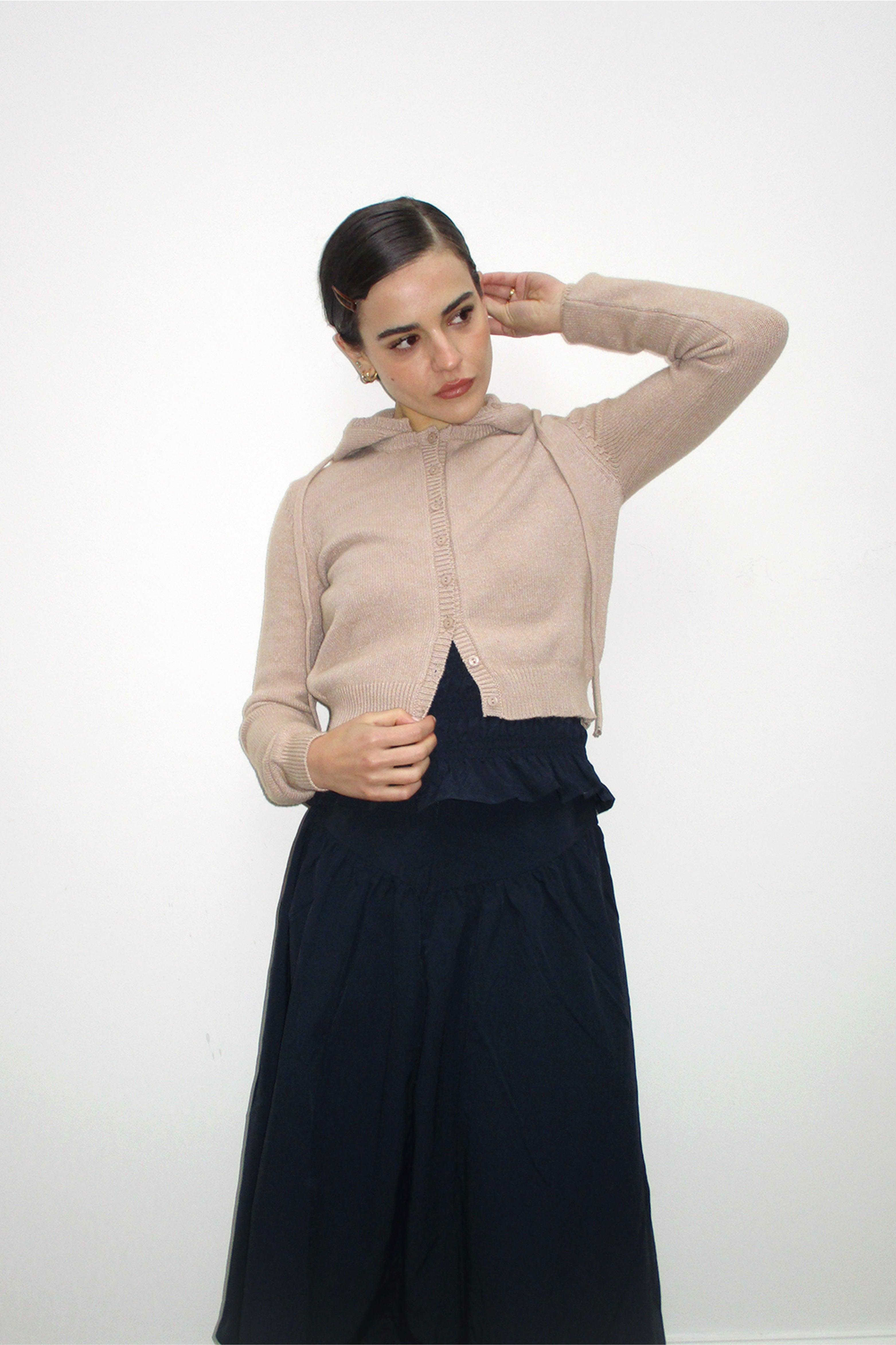 피치덴 The Bellatrix Hooded Cardigan, Beige - Beige / XS - 위시버킷