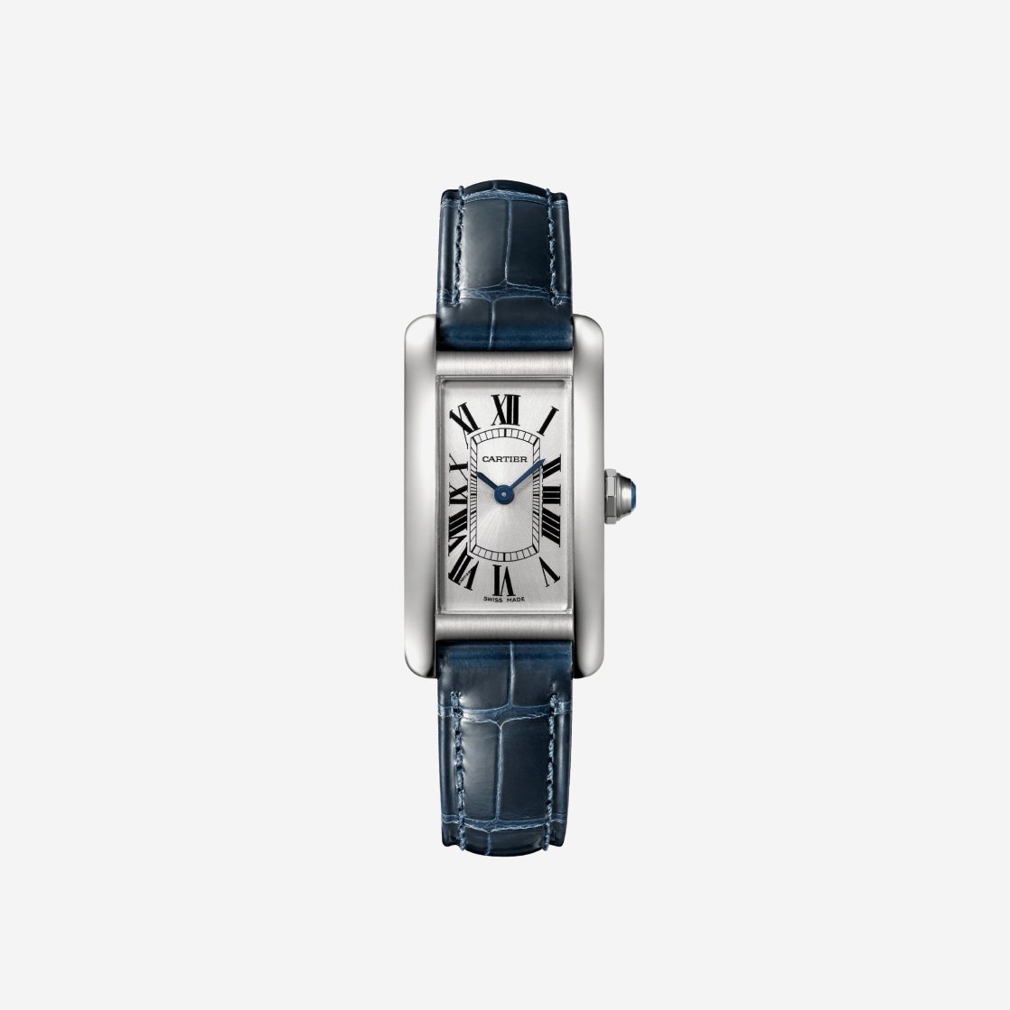 까르띠에 Cartier Tank Americaine Watch Small Quartz Steel Shiny Alligator ...