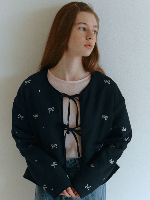 셀리테일즈 RIBBON EMBROIDERED JACKET_NAVY - 위시버킷