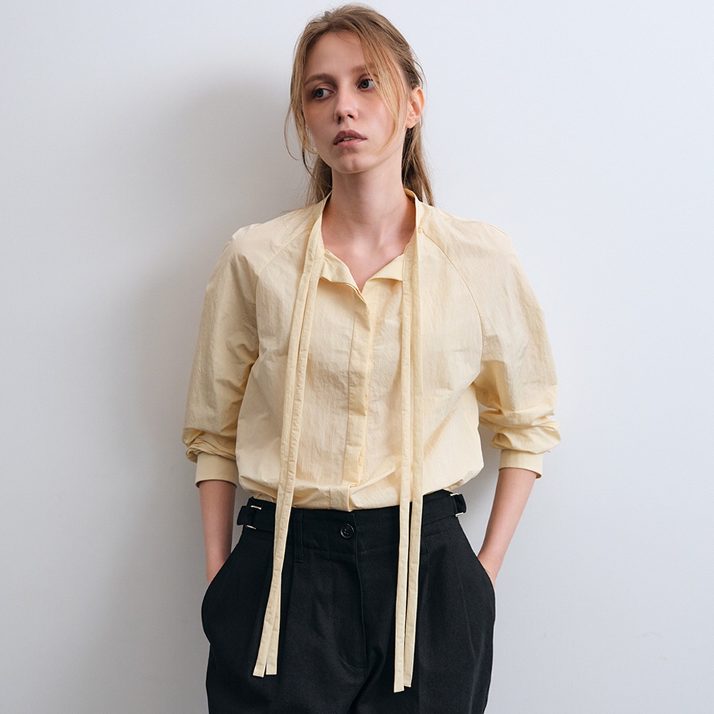 르누이 Chloe Ribbon Blouse (Custard) - 위시버킷