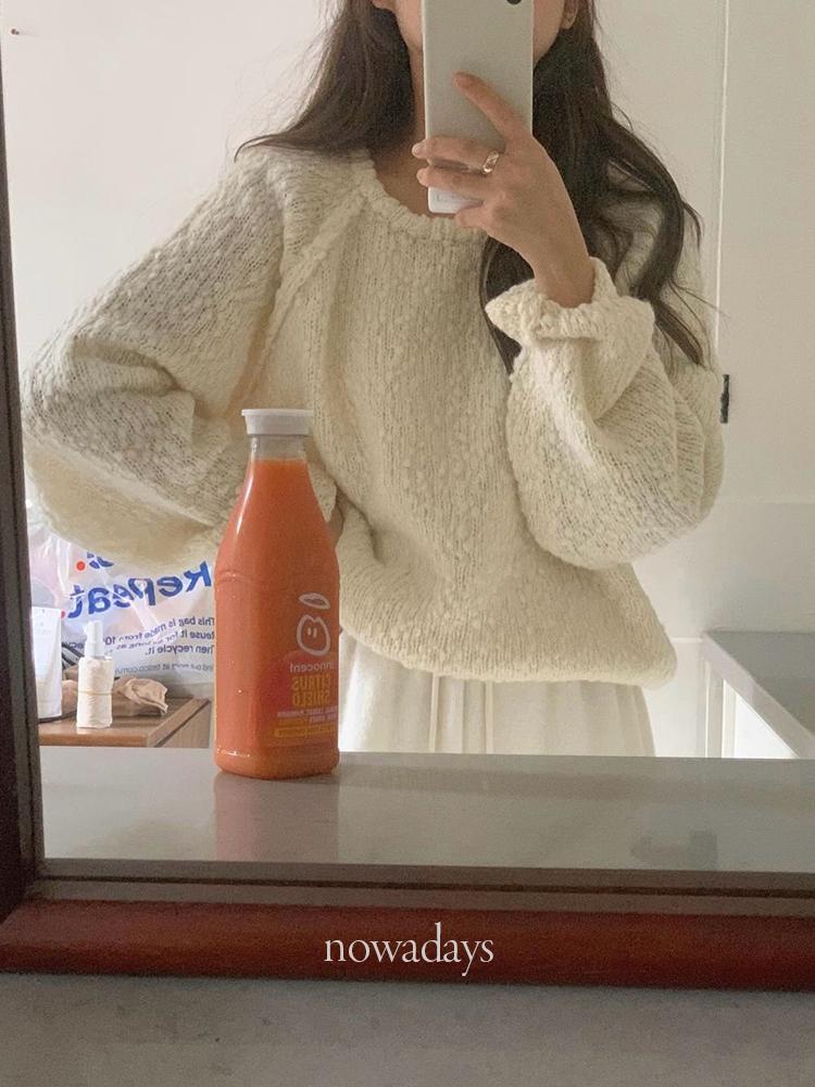 나우어데이즈 나우어데이즈 liter 리터 밀크 니트 울 긴팔 라운드 래글런 부클 nt (3col) - 위시버킷