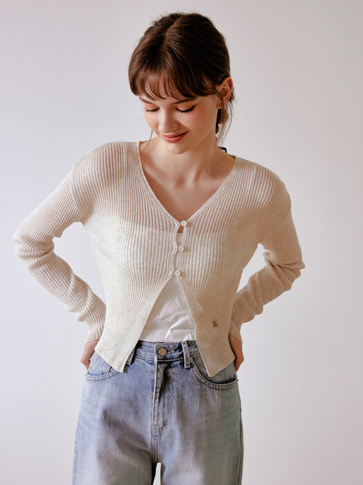 리엘 [단독]Linen 3 button cardigan (oat beige) - 위시버킷
