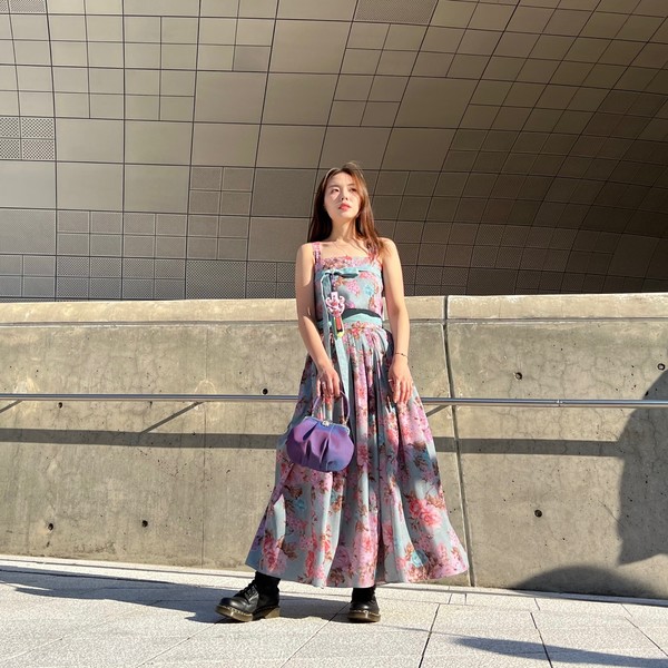 나빔 NABIM 빈티지 플라워 여밈 크롭탑 & K랩스커트 셋업 _민트 - 위시버킷