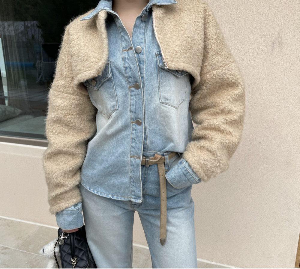 스몰베러 Searing bolero JK(2COL) 울 볼레로 크롭자켓 뽀글이 씨어링 초겨울아우터 - 위시버킷