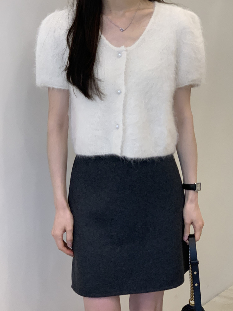 무니에트 [MUNIATE] riette 리에뜨 펄 알파카 퍼프 반팔 가디건 - 위시버킷