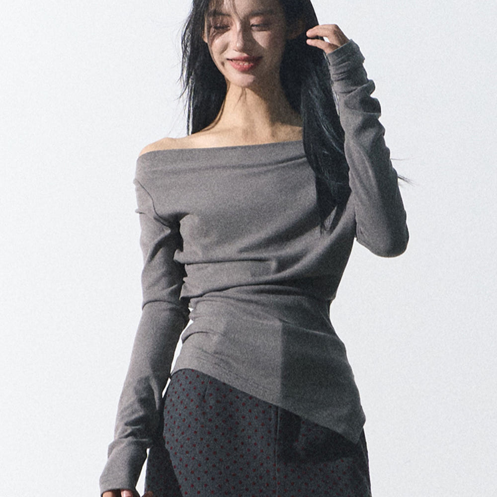 오아크무 OAKMOO 오크무 티셔츠 언발 오프숄더 니트 롱슬리브 탑 - 위시버킷