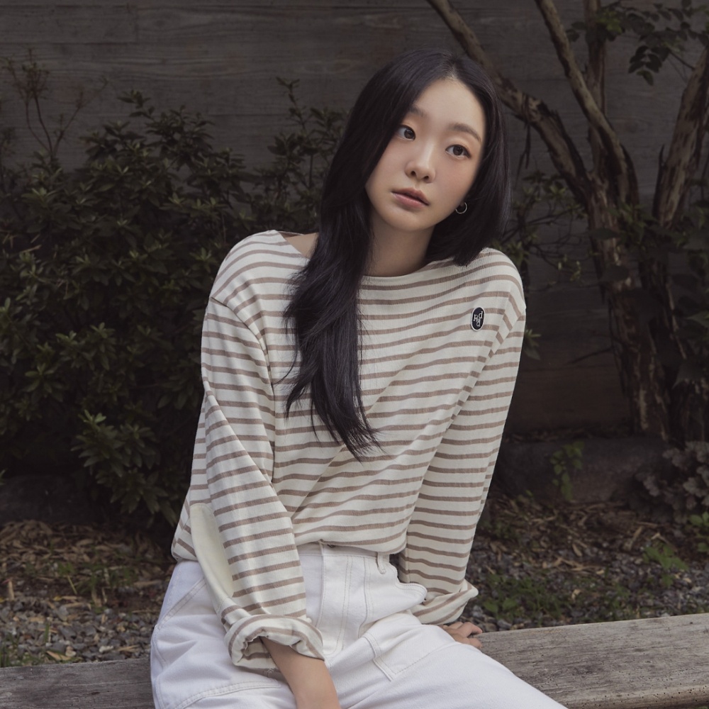 드파운드 dpwd elbow patch stripe t shirts - beige - 위시버킷