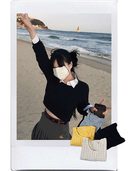 프롬로즈 U-neck dive cropped twisted knitwear (4col) - 위시버킷