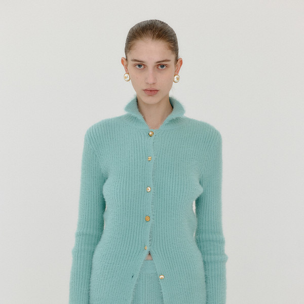 잉크 VIOLA Slim Fit Collared Knit Cardigan - Mint - 위시버킷