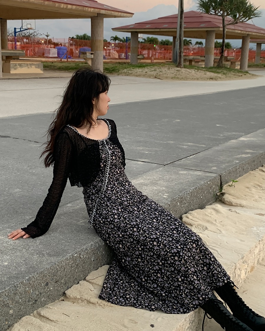 루루서울 [MADE] Flower Spark Dress (Black) - 위시버킷