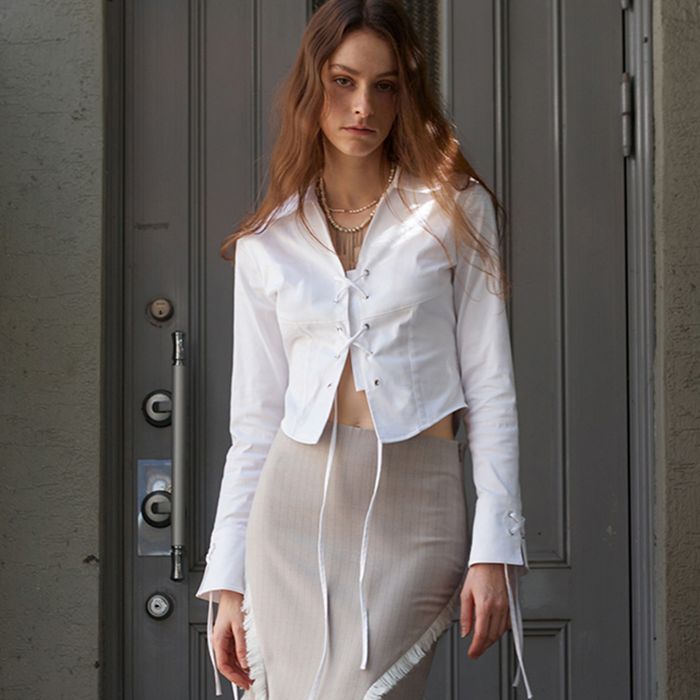 닐러 LACE-UP STRING SHIRT_WHITE - 위시버킷