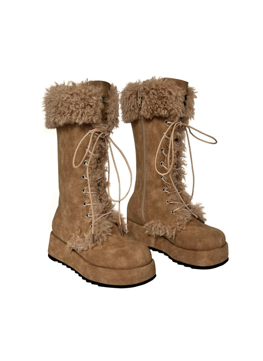 루루서울 루루서울 Puffy Fur Boots (Beige) - 위시버킷